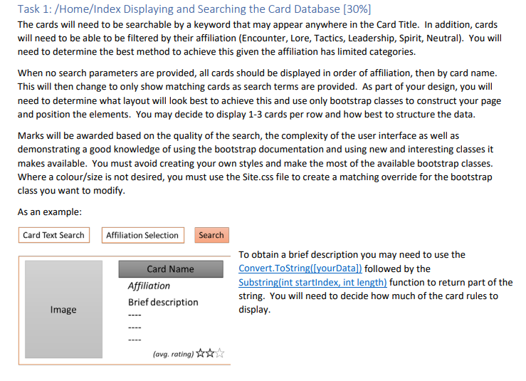 Solved Task 1: /Home/Index Displaying and Searching the Card | Chegg.com