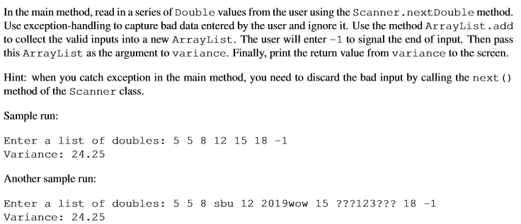 Solved Filename(s): Variance.java Note: You will need to | Chegg.com
