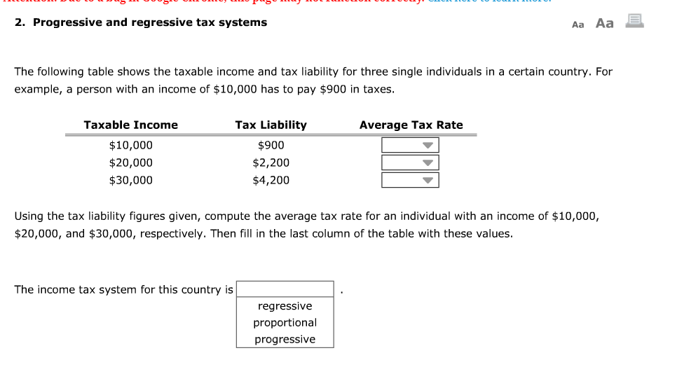 Solved 2. Progressive and regressive tax systems Aa Aa The | Chegg.com