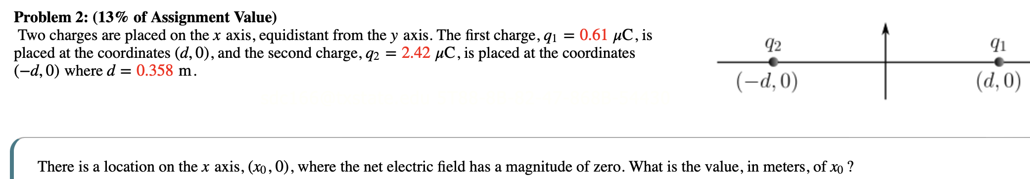 Solved Problem 2: (13% ﻿of Assignment Value)Two charges are | Chegg.com