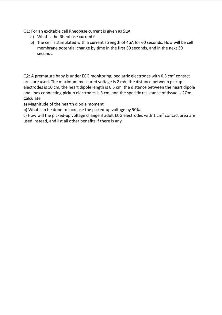 Q1: For an excitable cell Rheobase current is given | Chegg.com