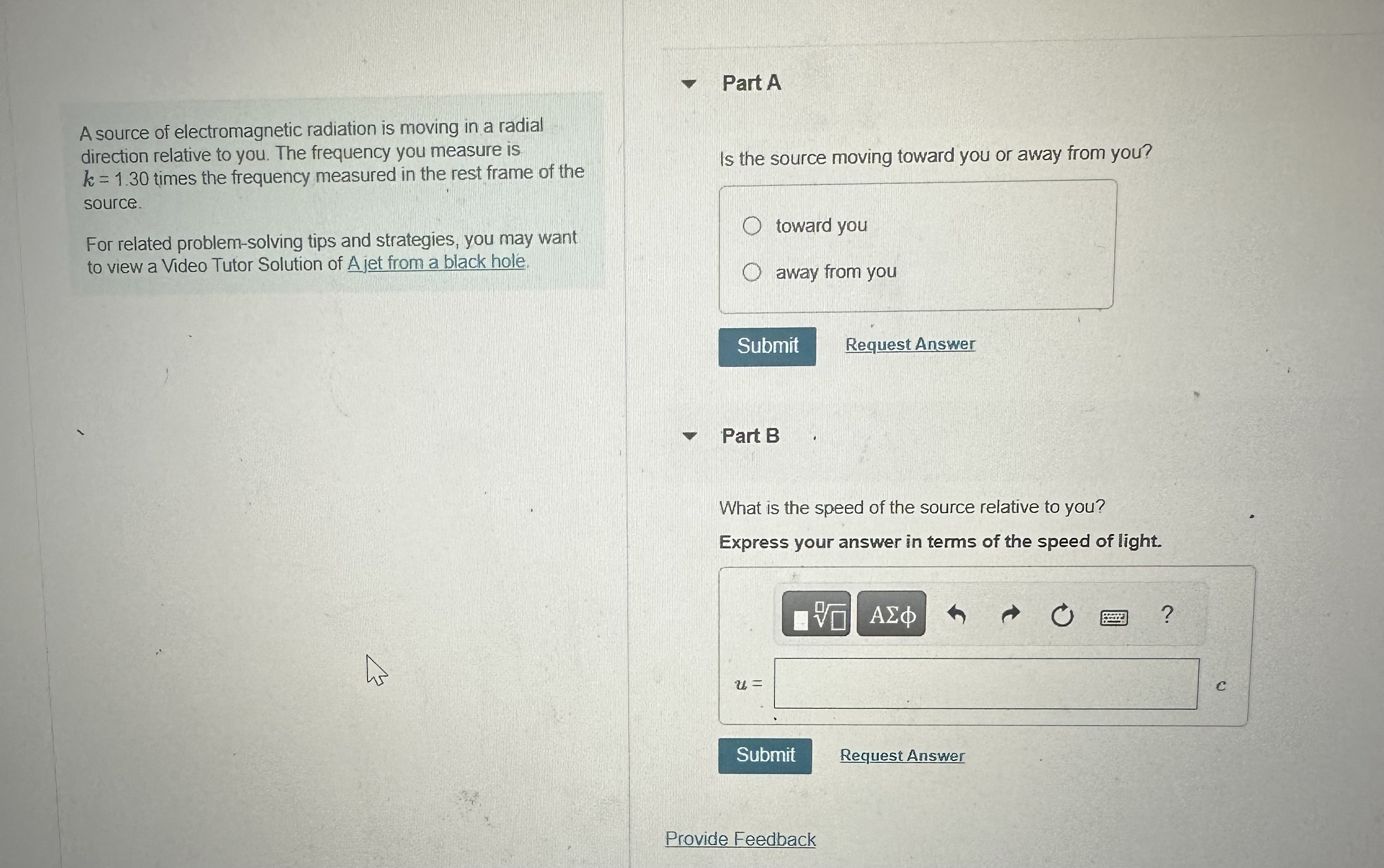 Solved Part AA source of electromagnetic radiation is moving | Chegg.com