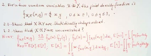 Solved 2. For a two vandom variables x at y, the joint de | Chegg.com