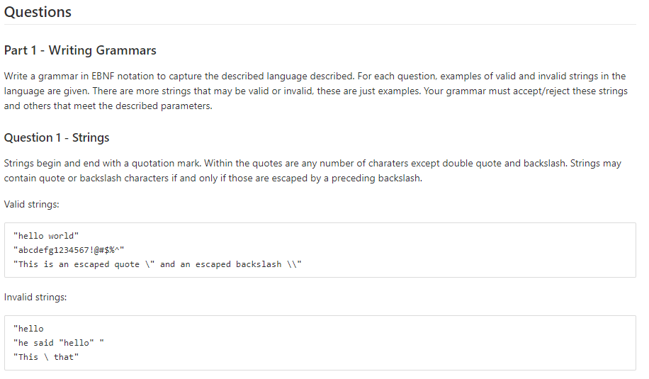 Solved Write a grammar in EBNF notation to capture the | Chegg.com