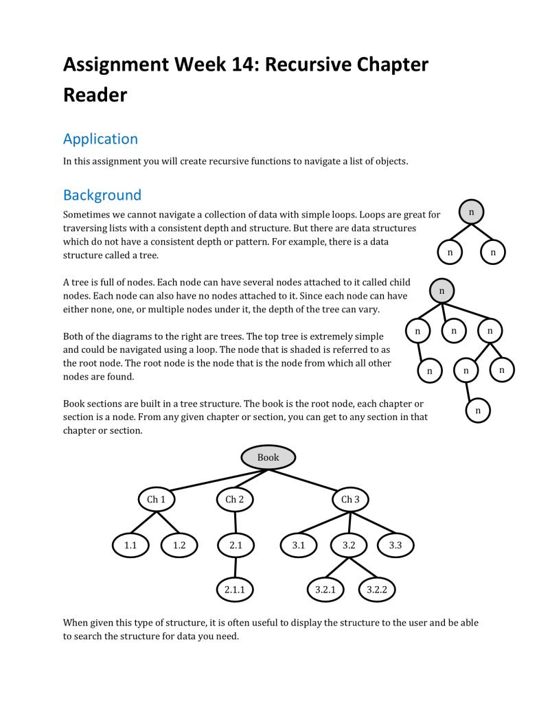 Assignment Week 14: Recursive Chapter Reader | Chegg.com