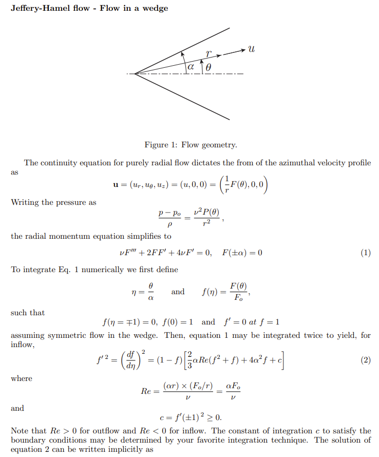 Solved Jeffery-Hamel flow - Flow in a wedge Figure 1: Flow | Chegg.com