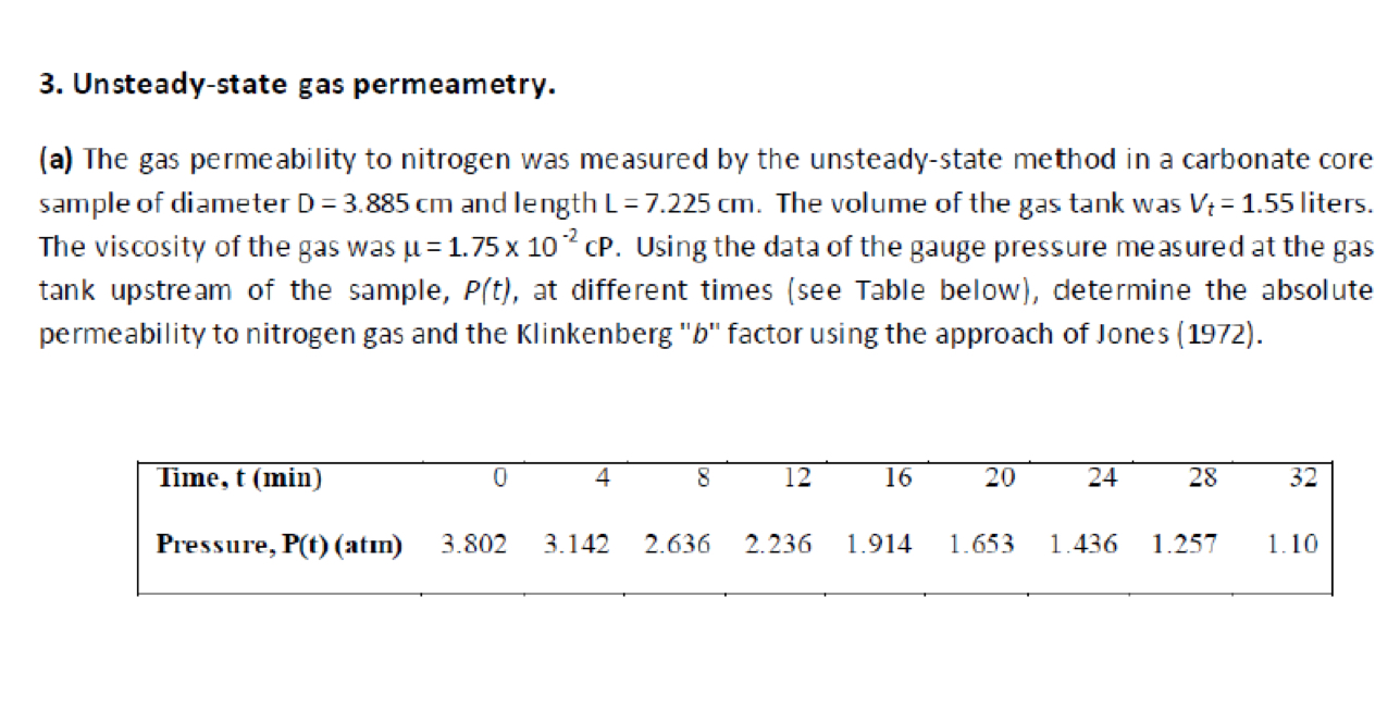 3. Unsteady-state gas permeametry. (a) The gas | Chegg.com