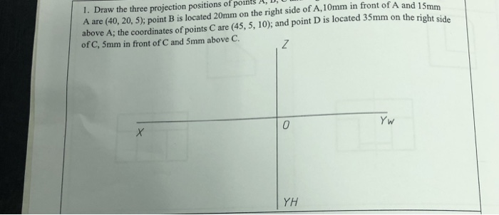 Solved 1. Draw the three projection positions of points A, | Chegg.com