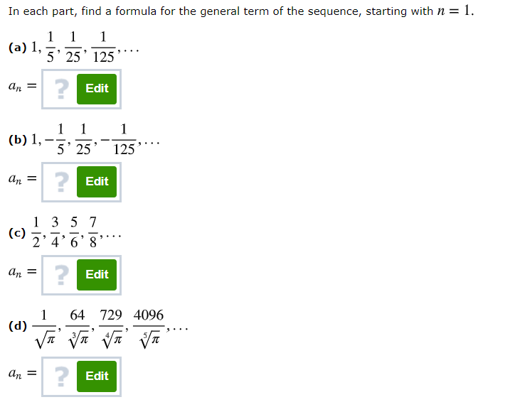 Solved In each part, find a formula for the general term of | Chegg.com