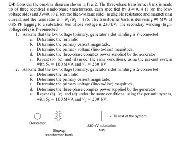 Solved Q4) Consider the one-line diagram shown in Fig. 2. | Chegg.com
