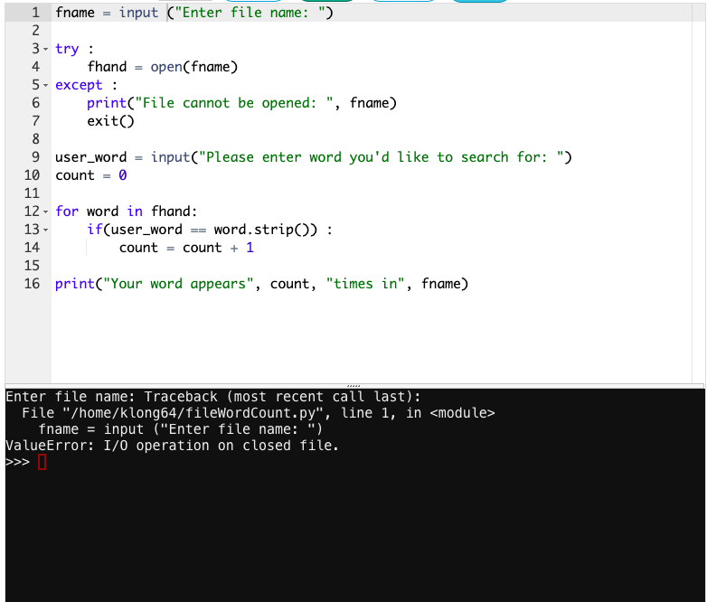 Solved 1 fname = input ("Enter file name: ") 2 3. try : 4 | Chegg.com