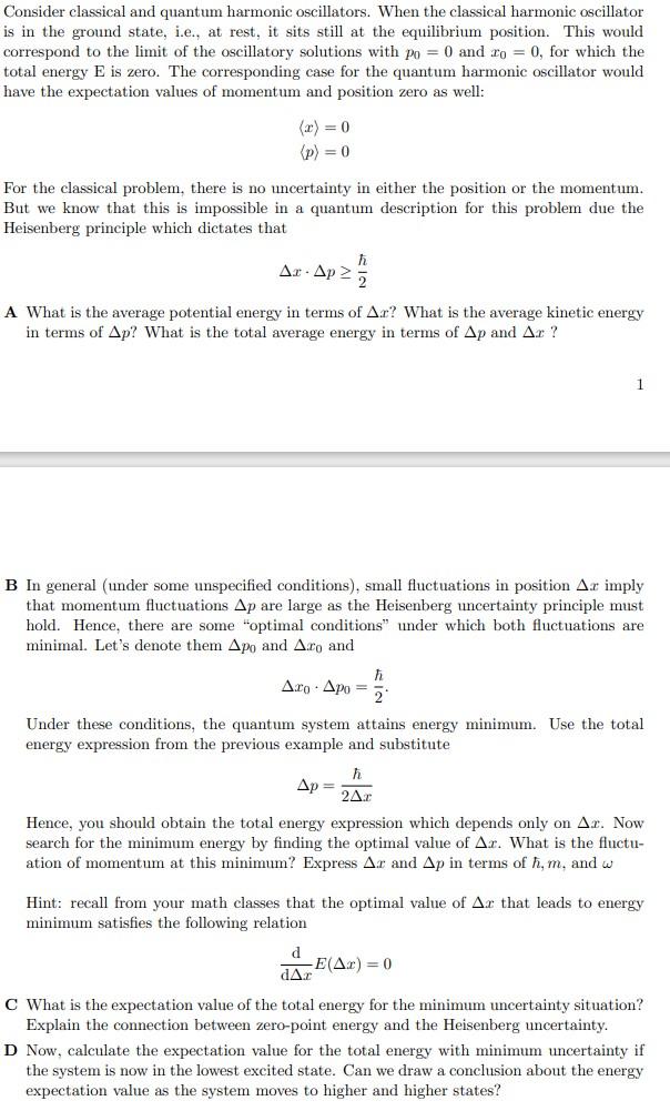 Solved Consider classical and quantum harmonic oscillators. | Chegg.com Solved Consider classical and quantum harmonic oscillators. | Chegg.com
