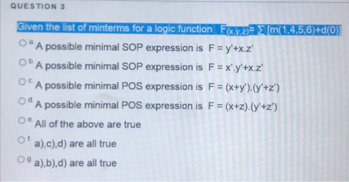 Solved QUESTION 2 Given the list of MAXTERMS of a logic | Chegg.com