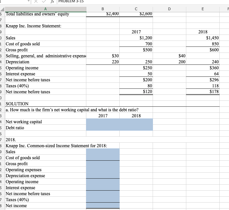 Solved PROBLEM 3-15 WORKING WITH FINANCIAL STATEMENTS a. How | Chegg.com