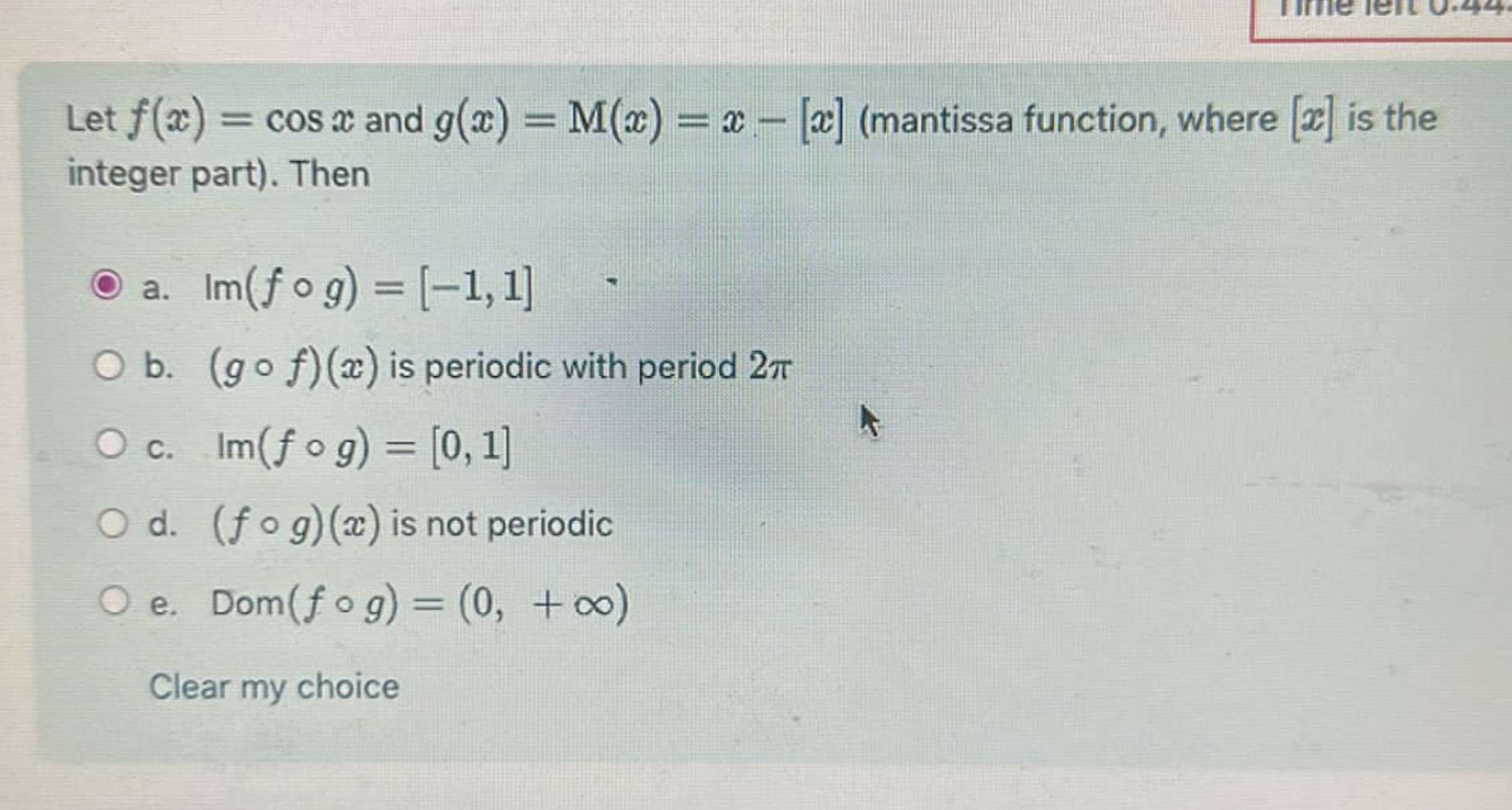 Solved Let f(x)=cosx ﻿and g(x)=M(x)=x-[x] (mantissa | Chegg.com