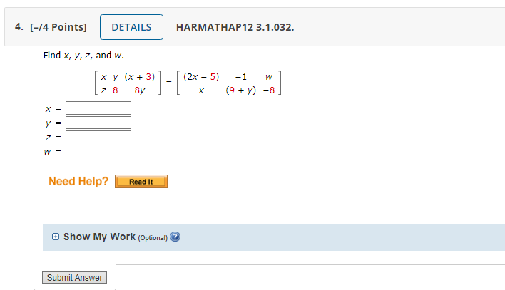 Solved 4. [-14 Points] DETAILS HARMATHAP 12 3.1.032. Find x, | Chegg.com