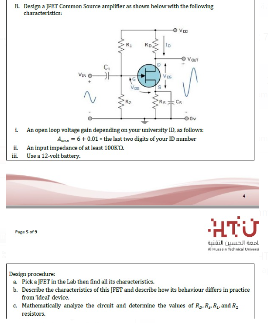 B. Design a JFET Common Source amplifier as shown | Chegg.com