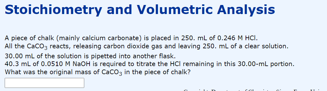 Solved Stoichiometry and Volumetric Analysis A piece of | Chegg.com