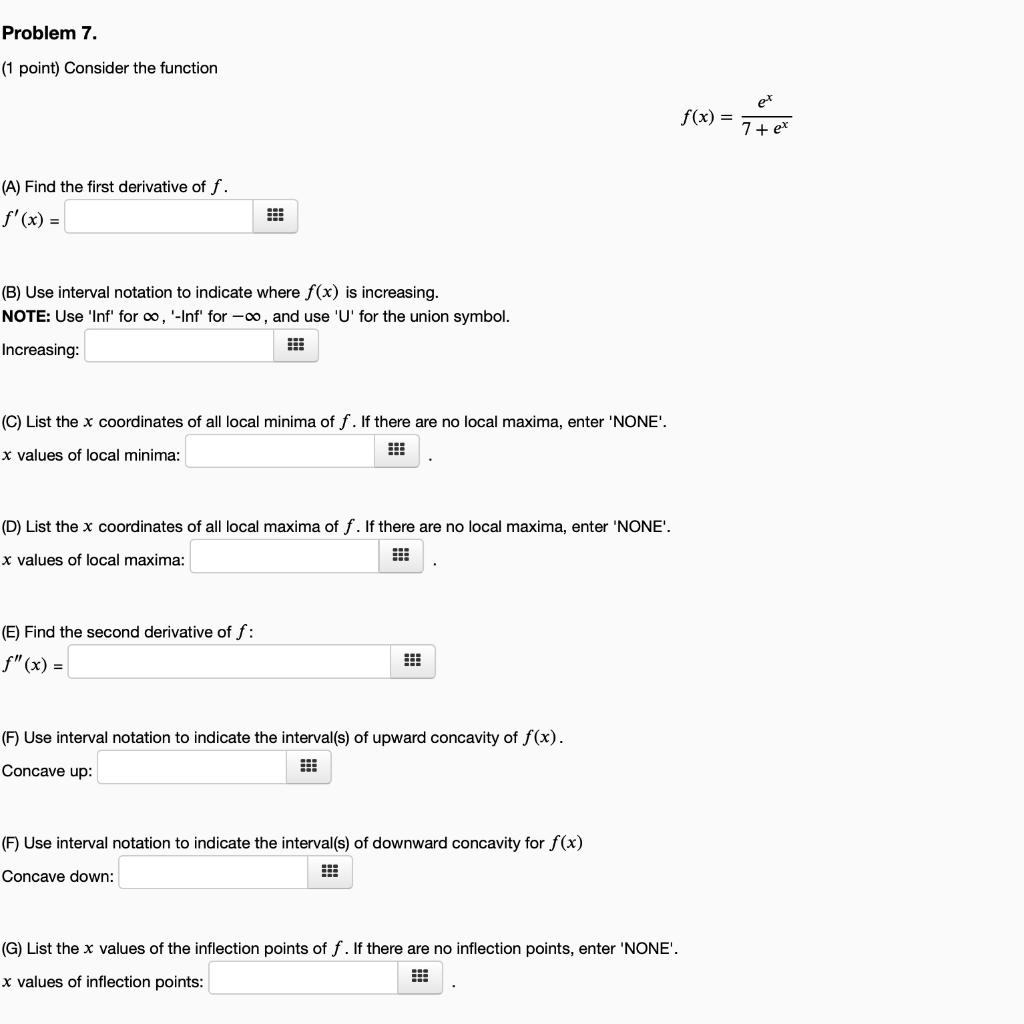 Solved Problem 7. (1 point) Consider the function f(x) = 7+ | Chegg.com
