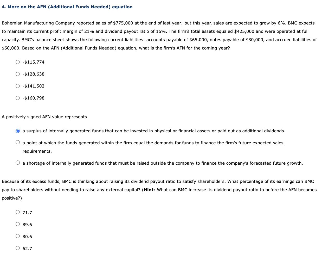 Solved 4. More on the AFN (Additional Funds Needed) equation | Chegg.com