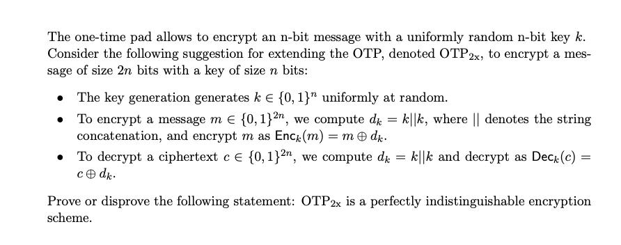 Solved The one-time pad allows to encrypt an n-bit message | Chegg.com