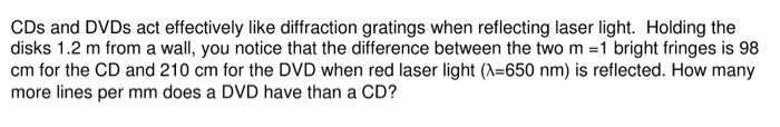 Solved CDs and DVDs act effectively like diffraction | Chegg.com