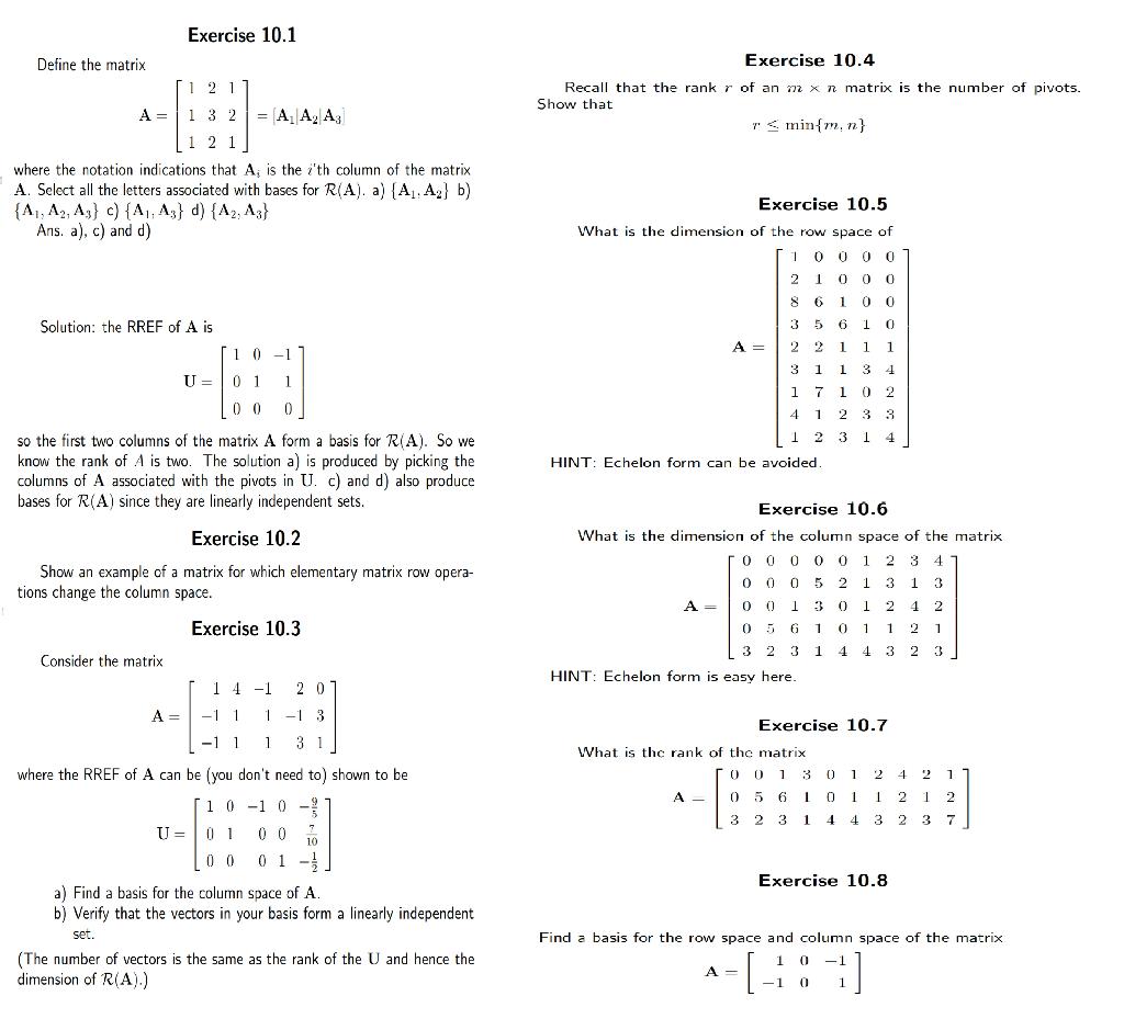 Solved Exercise 101 Define The Matrix Exercise 104 