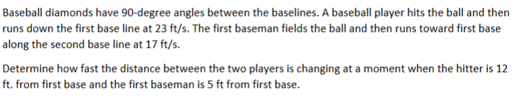 Baseball diamonds have 90 -degree angles between the | Chegg.com