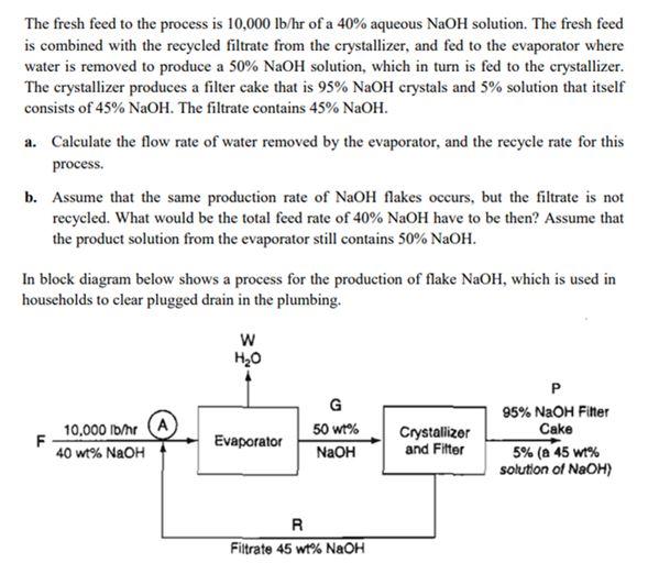 Solved The fresh feed to the process is 10,000 lb/hr of a | Chegg.com