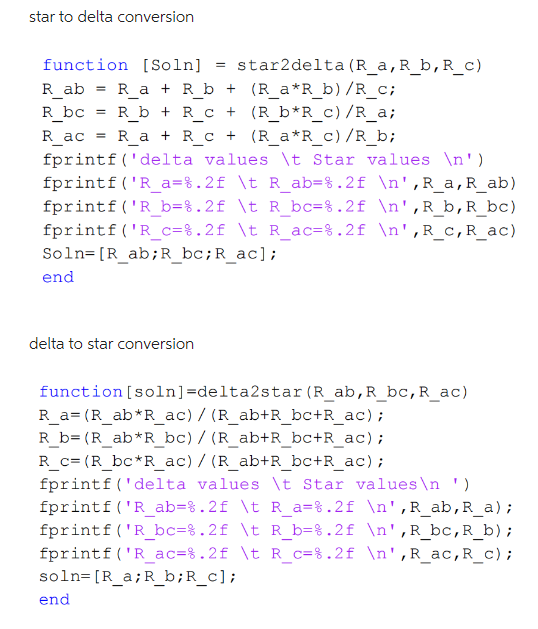 Solved star to delta conversion function [Soln] = star2delta | Chegg.com