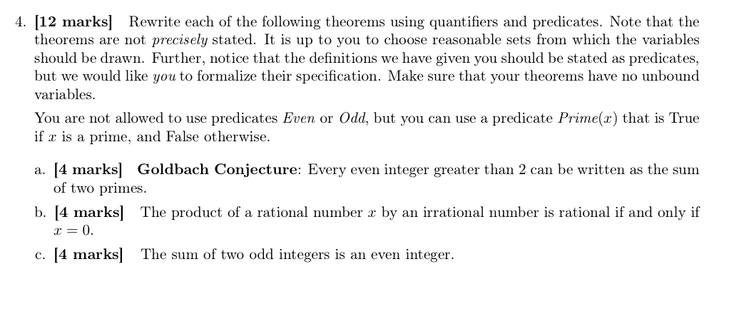 Solved 4. (12 marks] Rewrite each of the following theorems | Chegg.com
