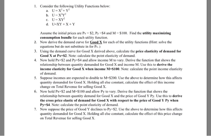 Solved 1. Consider the following Utility Functions below: | Chegg.com