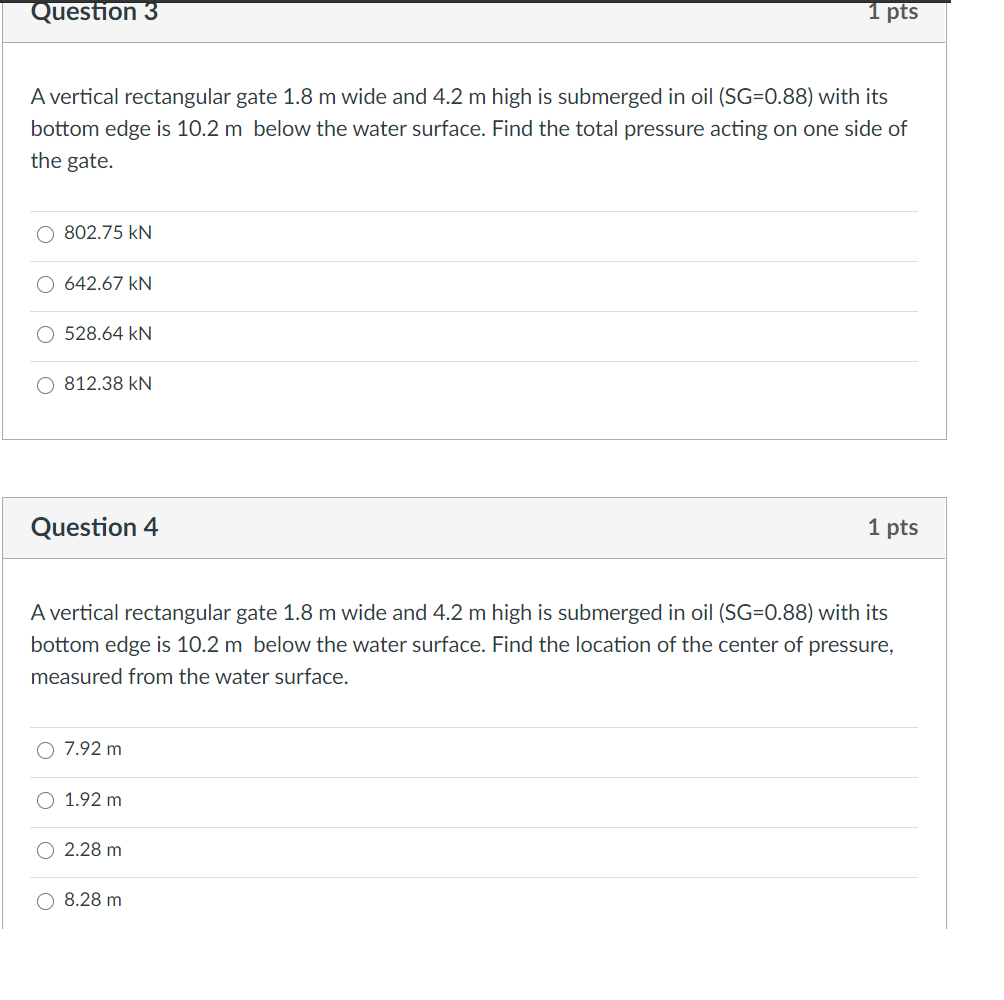 Solved Question 3 1 pts A vertical rectangular gate 1.8 m | Chegg.com