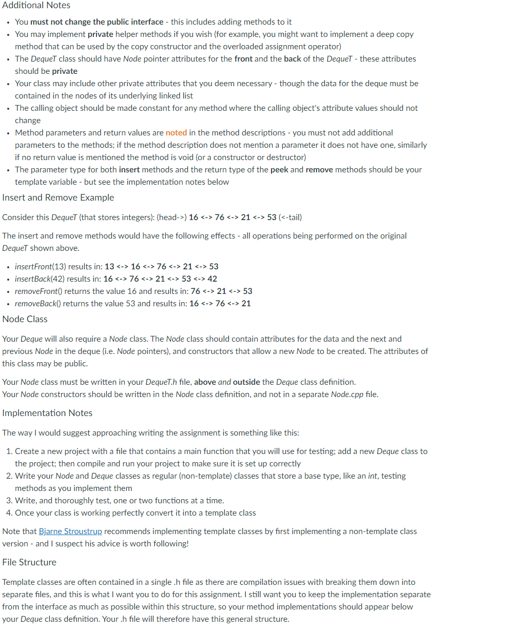 Solved Deque Description A deque (pronounced deck) is a | Chegg.com