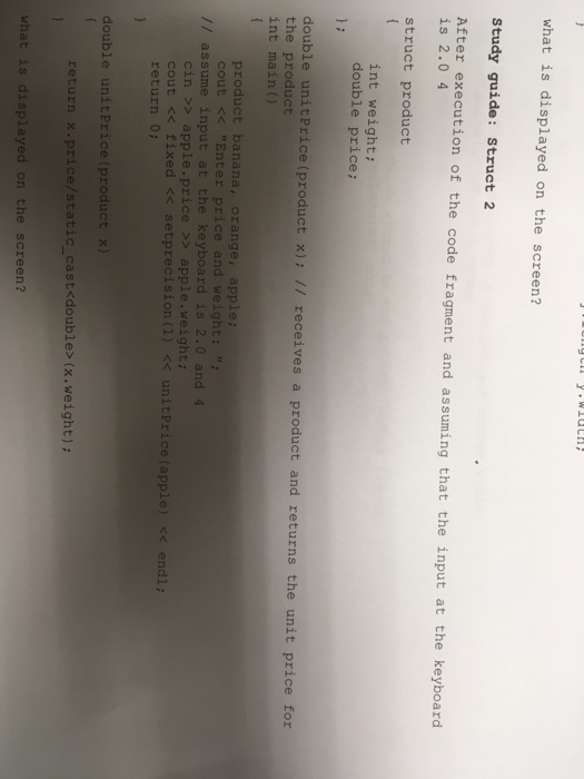 Solved what is displayed on the screen? study guide: Struct | Chegg.com