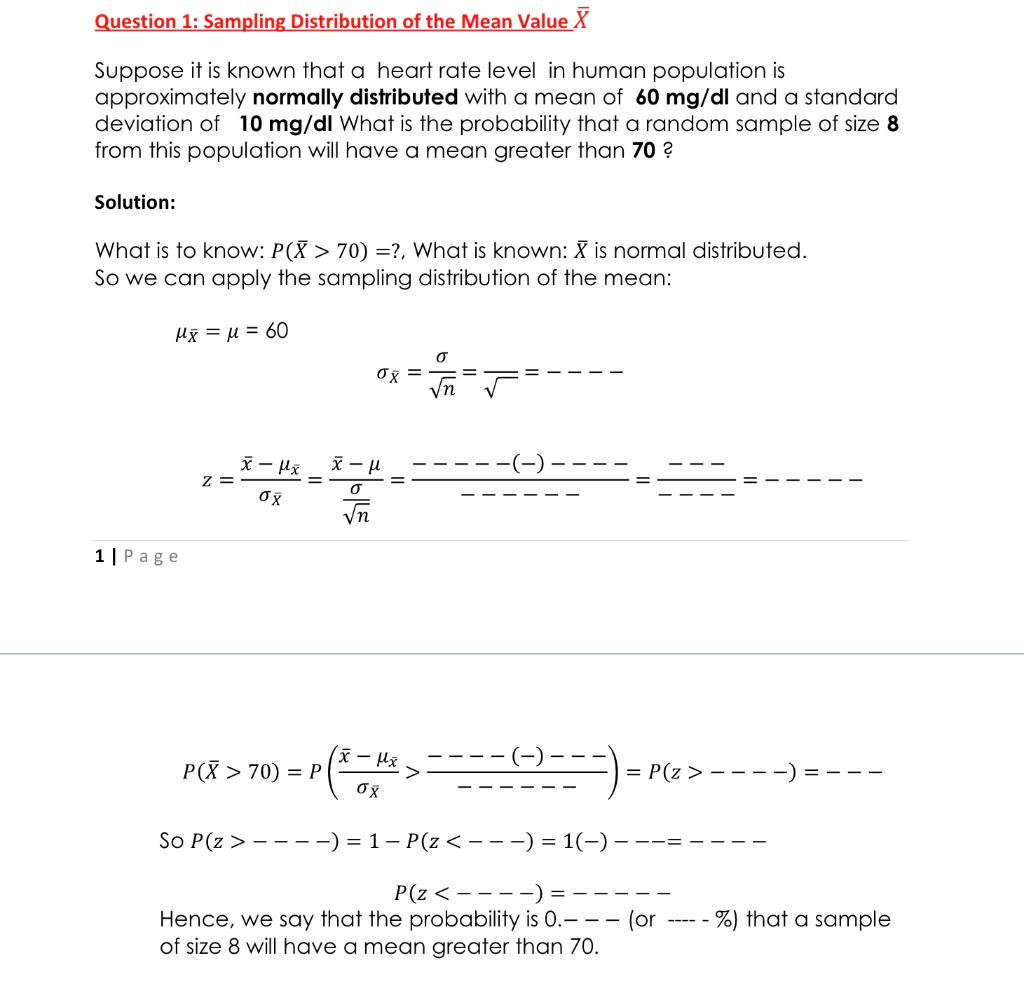 Solved Question 1: Sampling Distribution of the Mean Value X | Chegg.com