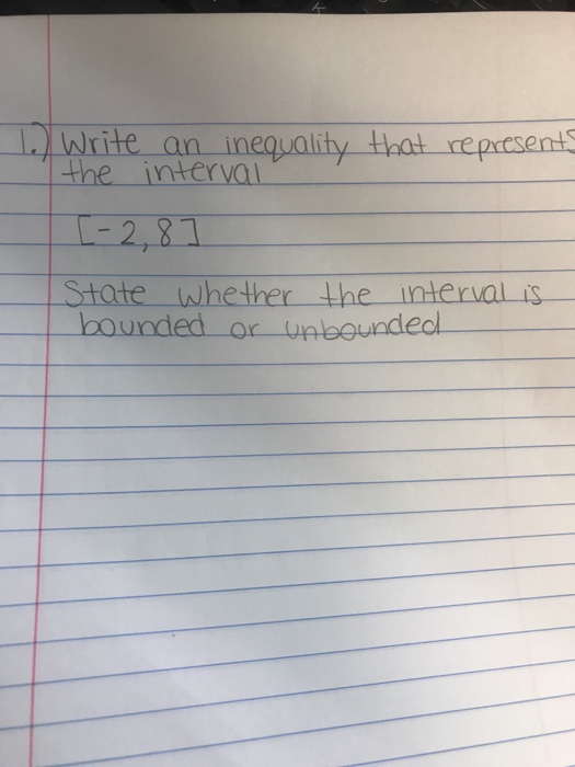 Solved Write an inequality that represents the interval [-2, | Chegg.com