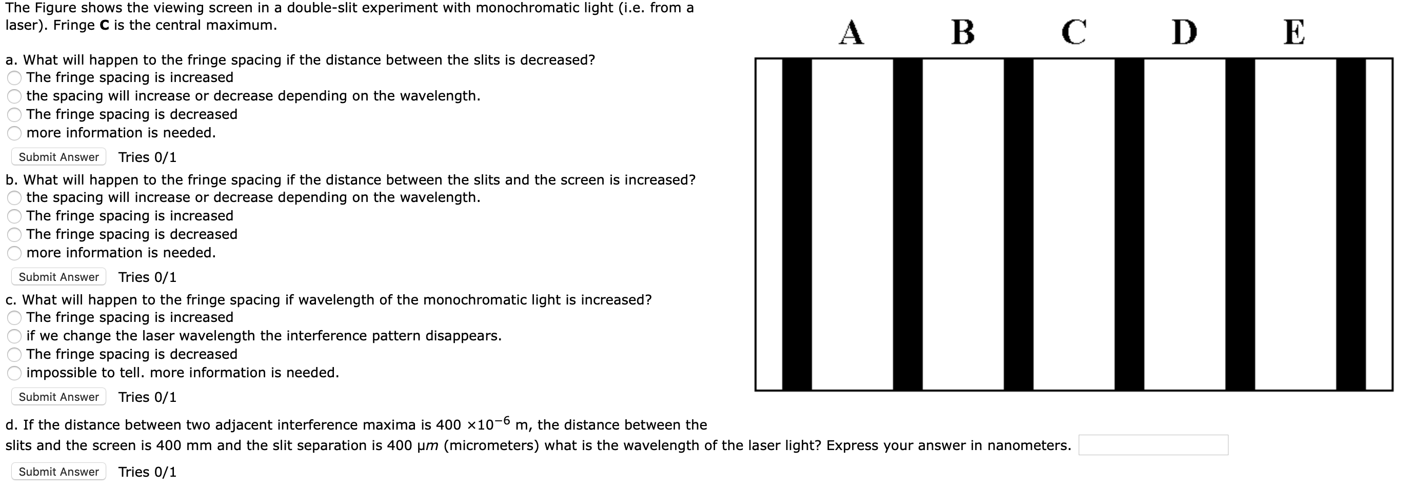 Solved The Figure shows the viewing screen in a double-slit | Chegg.com