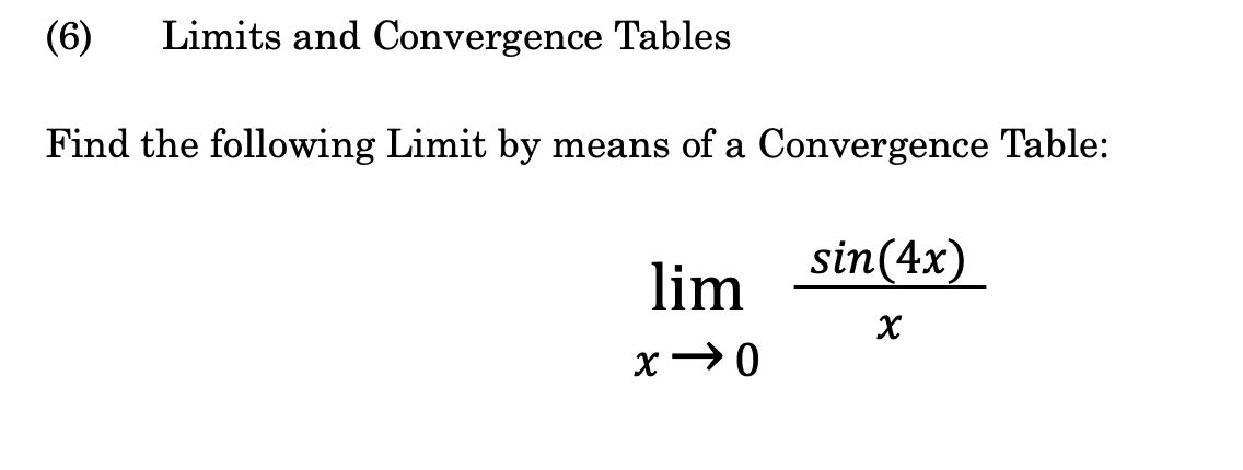 Solved (6) Limits and Convergence Tables Find the following | Chegg.com