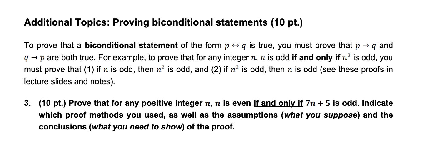 Solved Additional Topics: Proving biconditional statements | Chegg.com