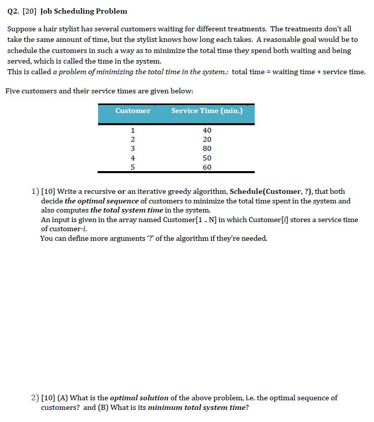 Q2. [20] Job Scheduling Problem Suppose a hair | Chegg.com