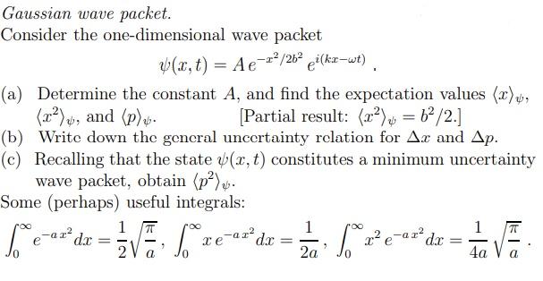 Solved Gaussian wave packet. Consider the one-dimensional | Chegg.com