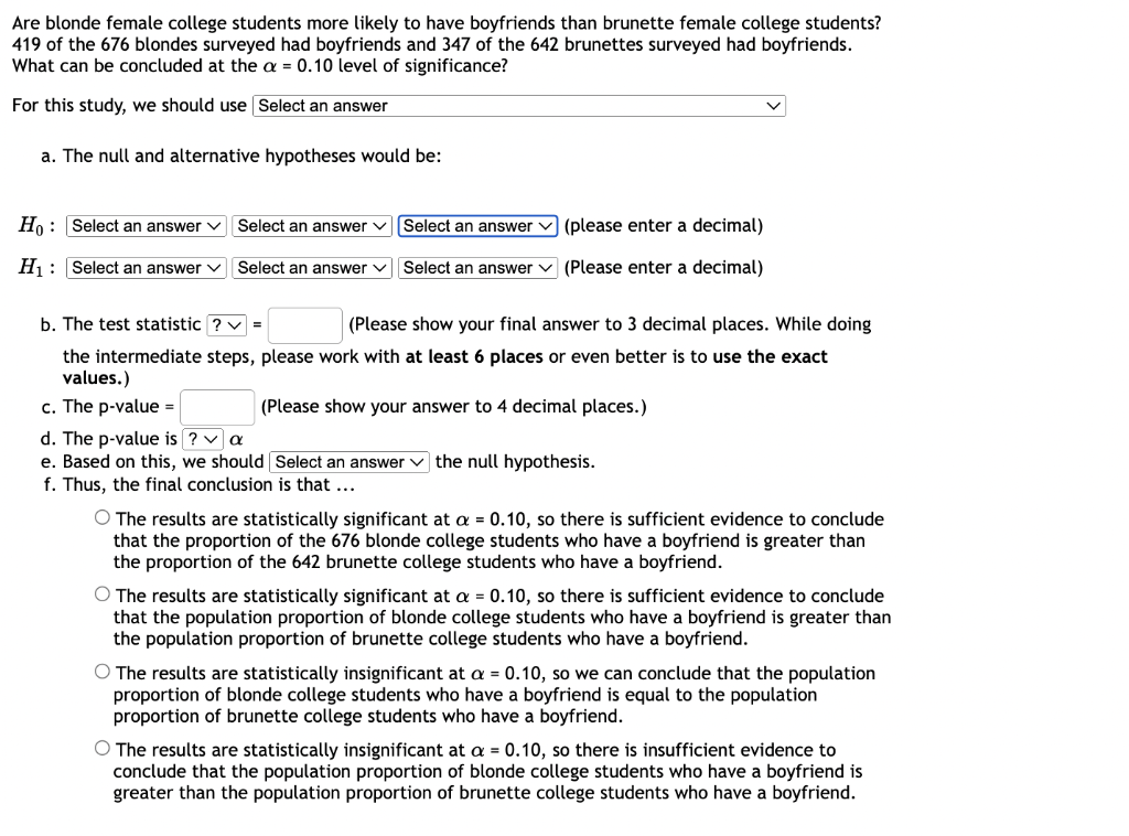 Solved What can be concluded at the α=0.10 level of | Chegg.com