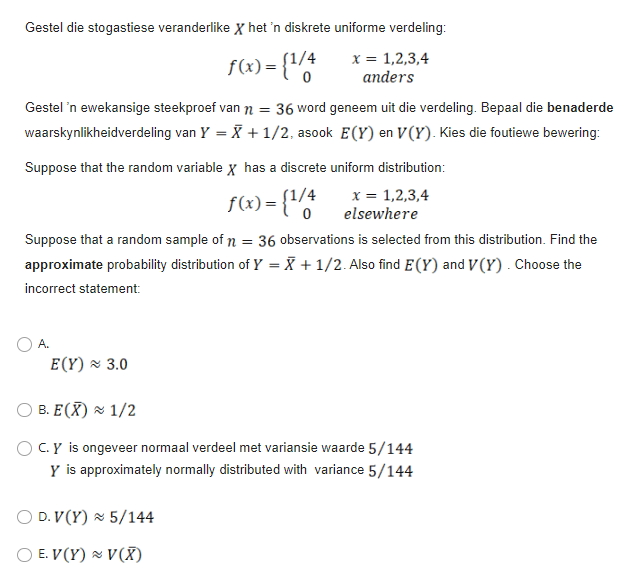 Solved Gestel die stogastiese veranderlike X het 'n diskrete | Chegg.com