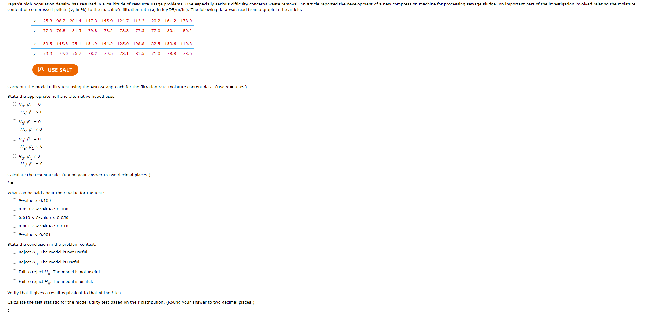 Solved Carry out the model utility test using the ANOVA | Chegg.com
