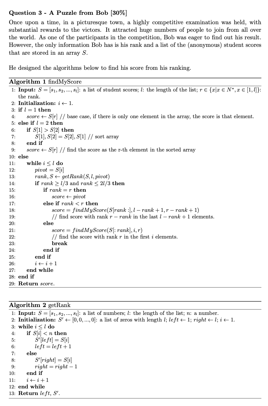 Solved Question 3 - A Puzzle from Bob [30\%] Once upon a | Chegg.com