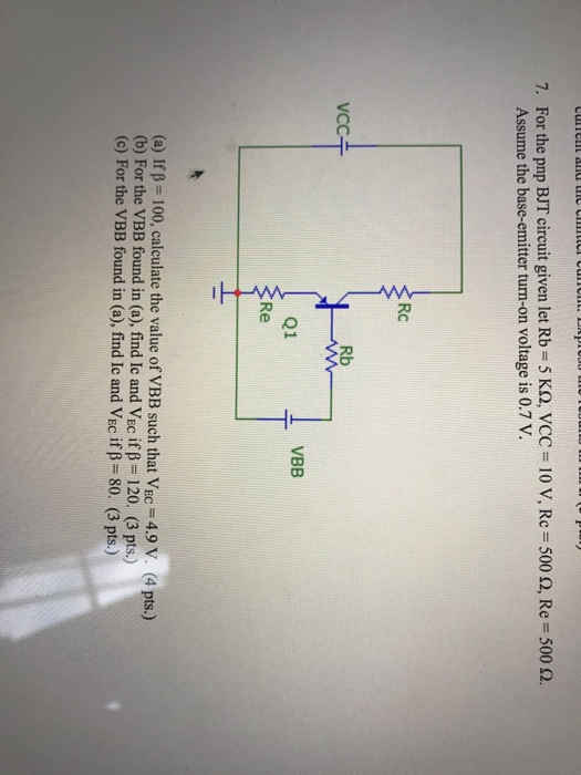 Solved For the pnp BJT circuit given let Rb-5 KQ, VCC = 10 | Chegg.com