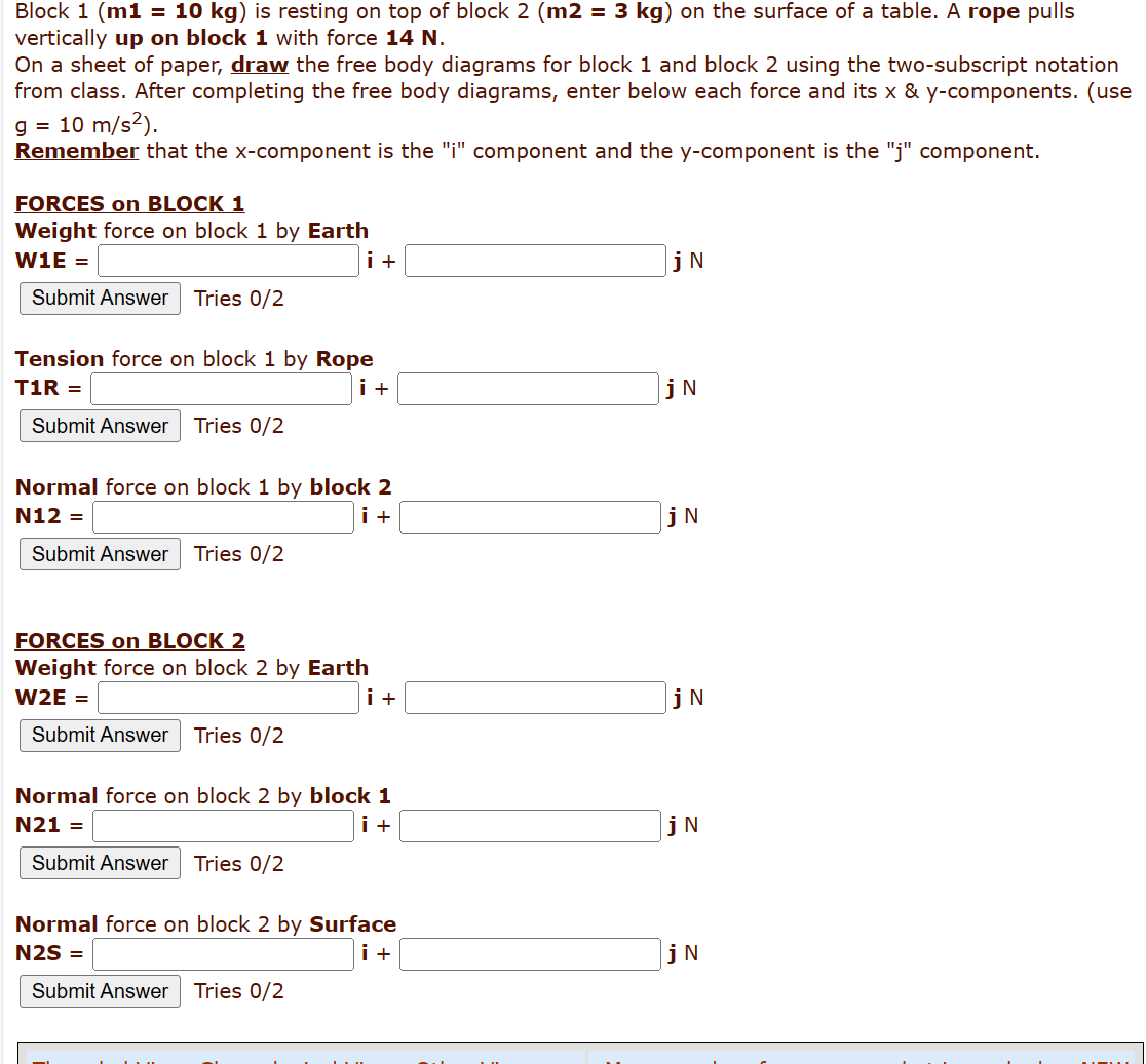 Solved Block 1(m1=10 kg) is resting on top of block 2(m2=3 | Chegg.com