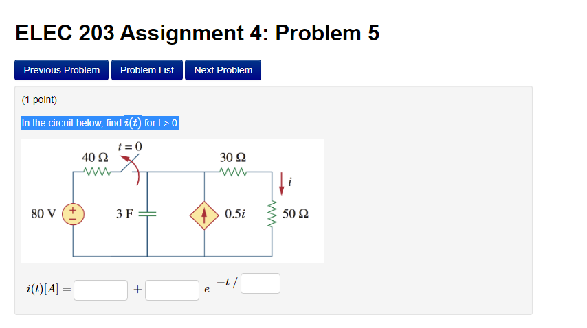 Solved ELEC 203 Assignment 4: Problem 5 Previous Problem | Chegg.com