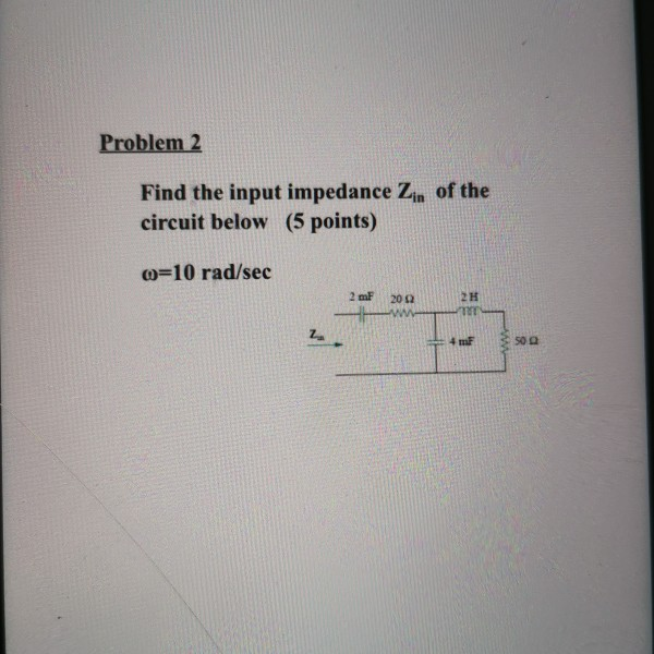Solved Problem 2 Find the input impedance Zin of the circuit | Chegg.com